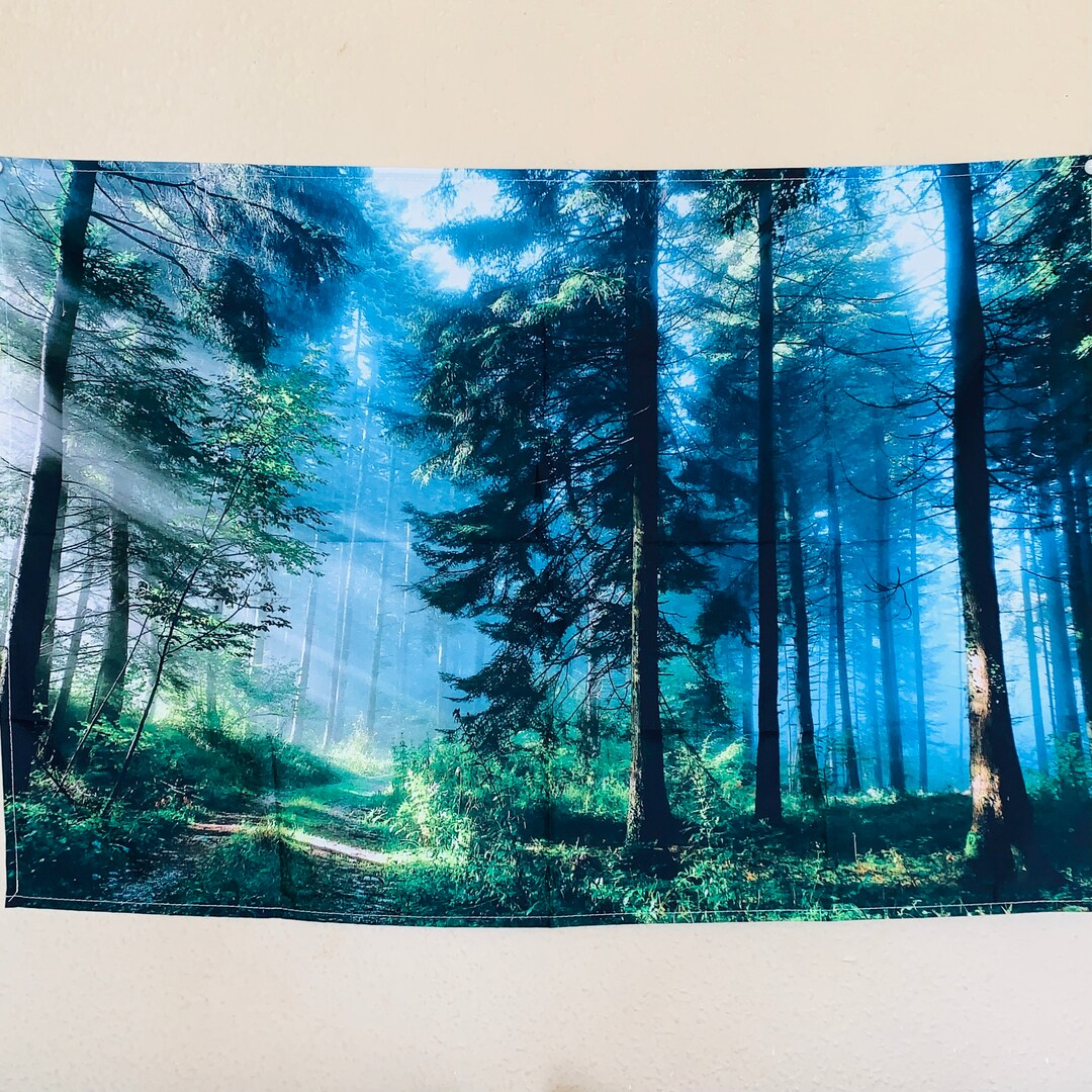 Natural Forest Wild Nature Wall Hanging Green Tree Art Tapestry Home ...