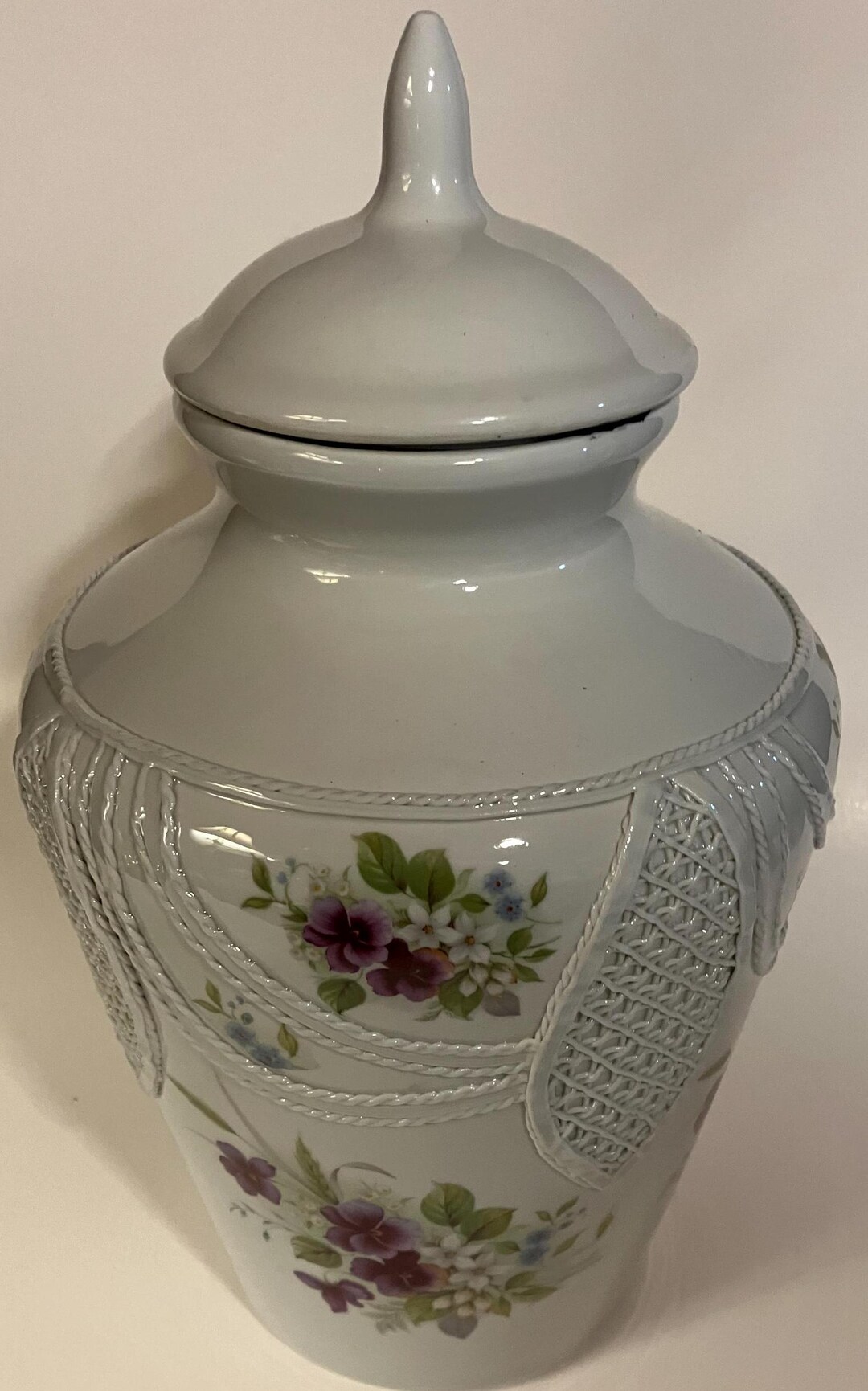 Large White Porcelain Urn With Layers of Lace and Pansies - Etsy