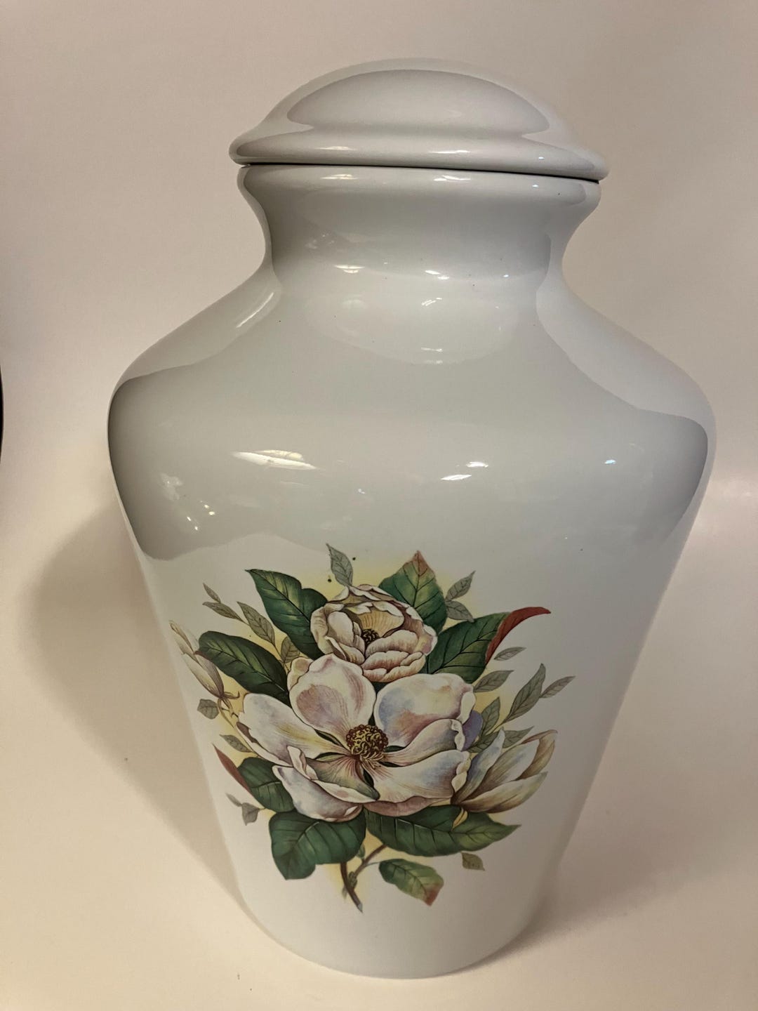 Large Urn, Adult Urn, White Urn, Porcelain Urn, Magnolia Urn, Floral ...