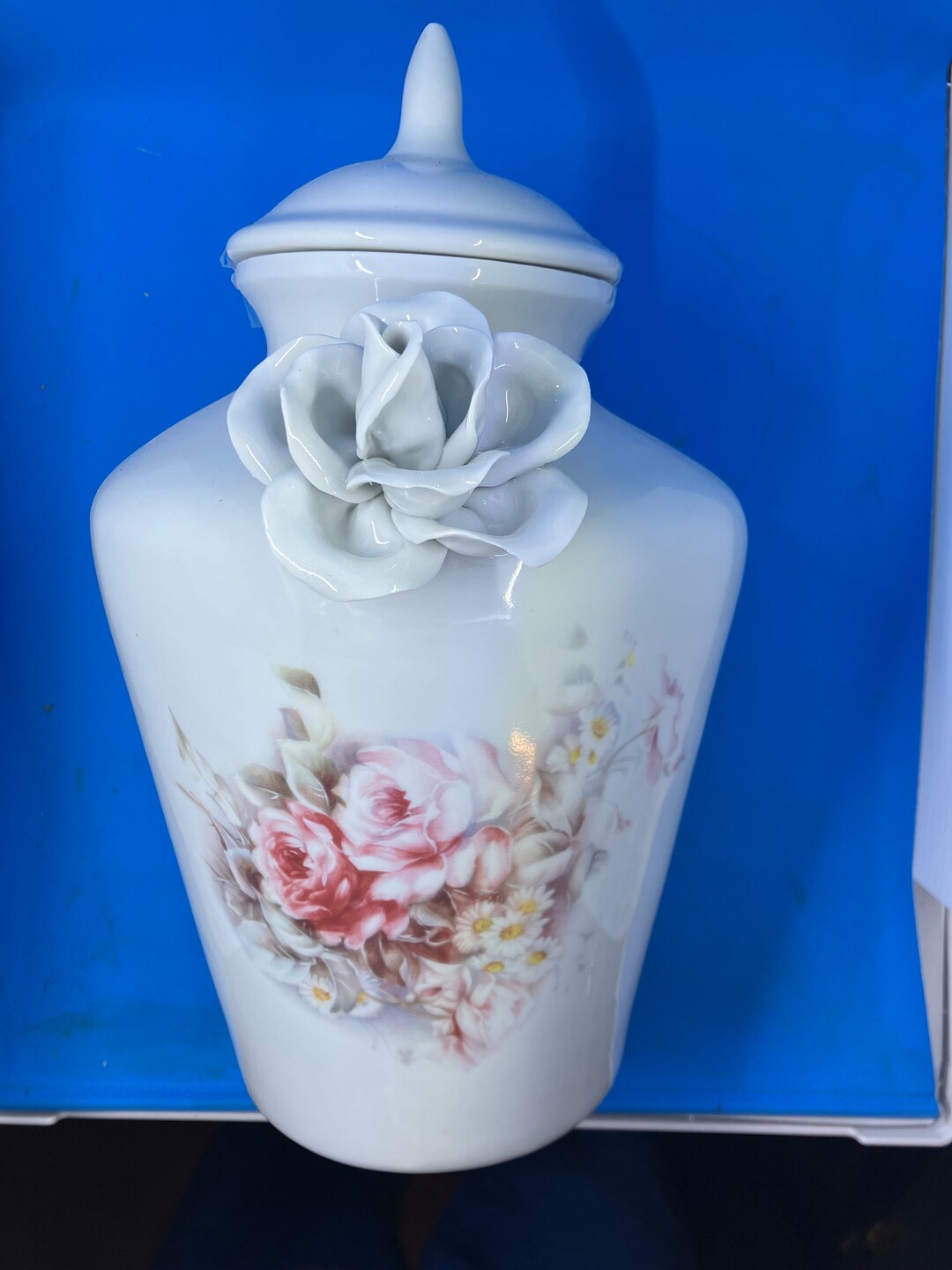 Large Vase Urn With Applied Rose and a Beautiful Pink Rose Below. - Etsy