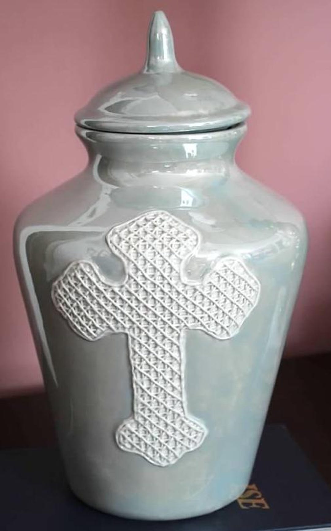 Large Cross, Grey Urn With Cross, Religious Urn With Cross, Layers of ...