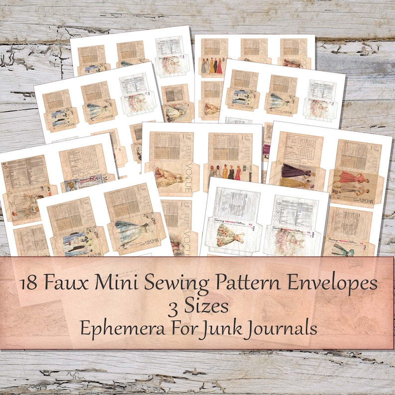 Miniature Sewing Patterns Digital Journal Ephemera Sewing Themed DIY 3 ...
