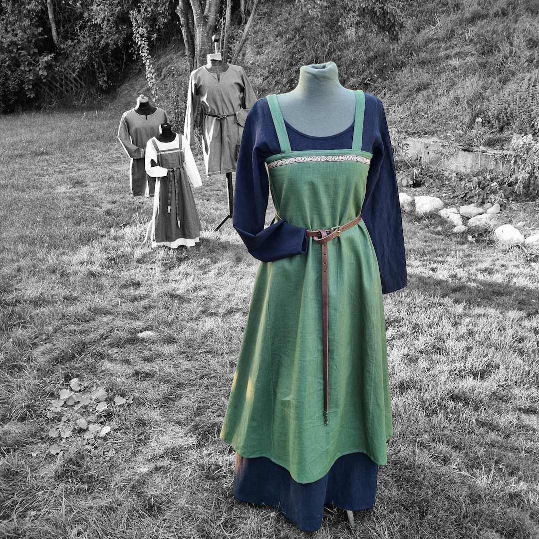Green Viking Linen Apron Dress, Olive Overdress, Medieval Dress, Wiki ...