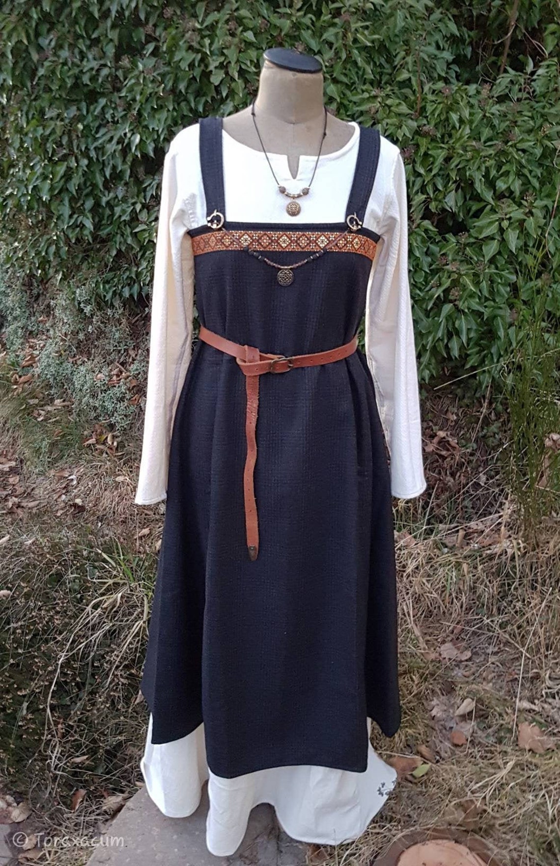 Robe viking pour femmes robe de tablier noir bleu foncé à | Etsy