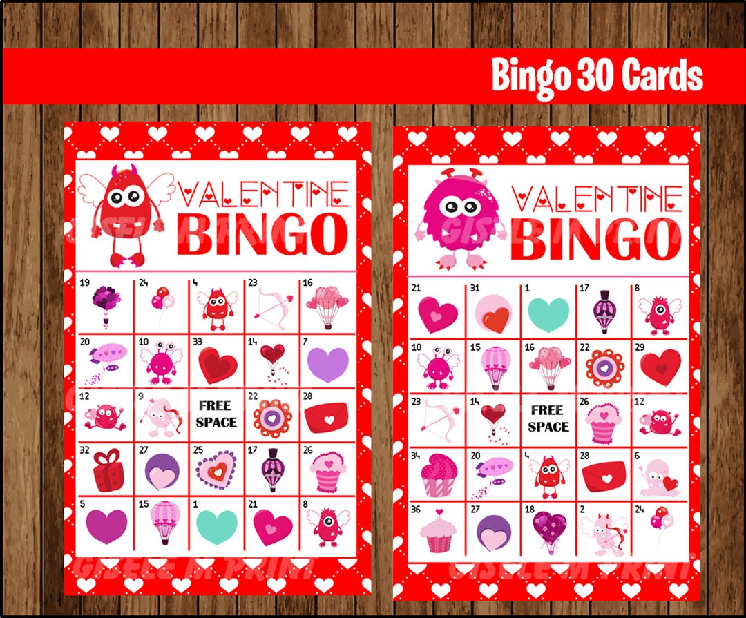 30 Valentines Bingo Cards Printable Valentine Bingo Cards Instant ...