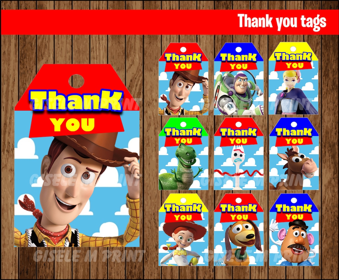 Toy Story 4 Thank You Tags, Printable Toy Story Gift Tags, Toy Story ...