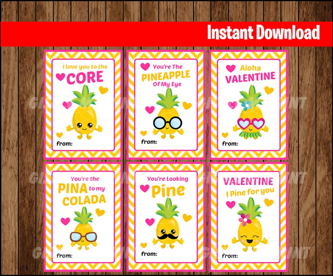 Pineapple Valentine Day Cards, Hawaiian, Love, Cards, Kids Valentines ...