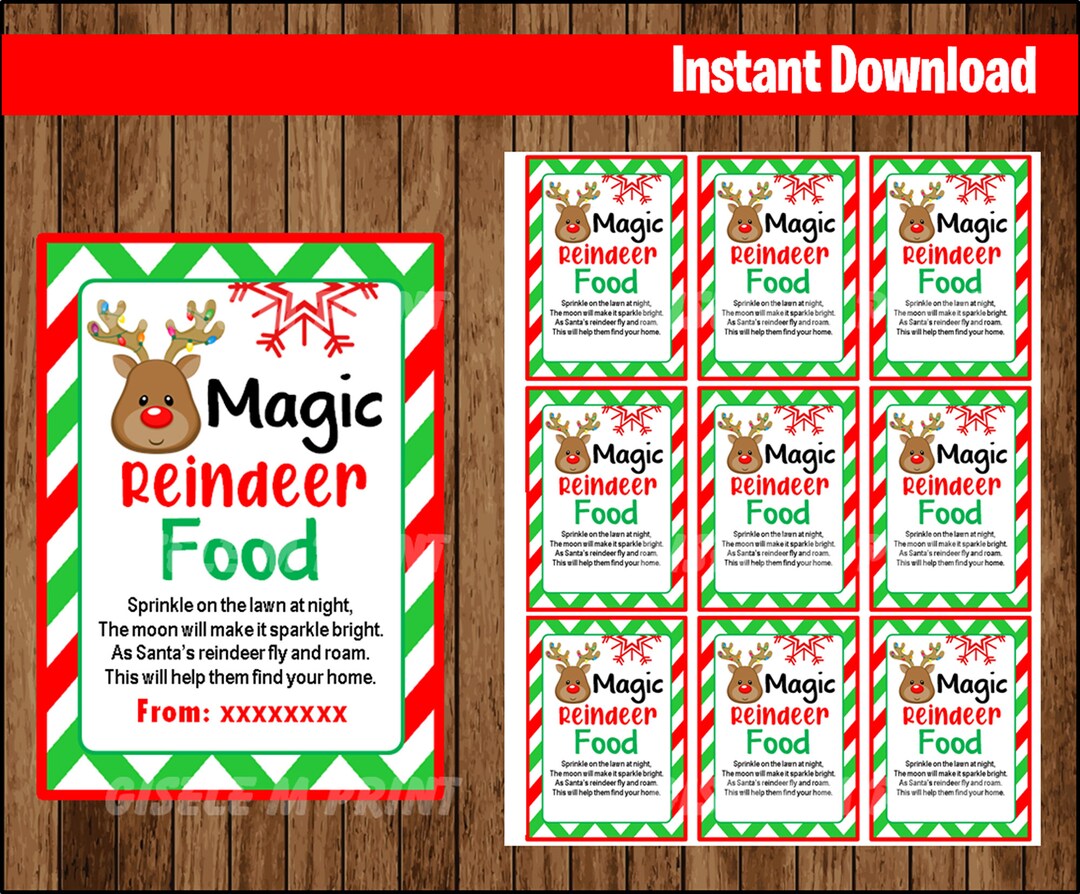 Printable Magic Reindeer Food Tag Digital Christmas Activity INSTANT ...