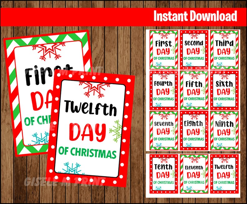 12 Days of Christmas Printable Tags Labels for Teachers Friends Family ...