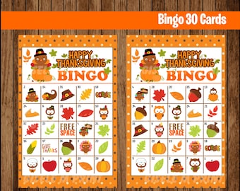 Thanksgiving Bingo Game Printable 30 Different Cards - Etsy