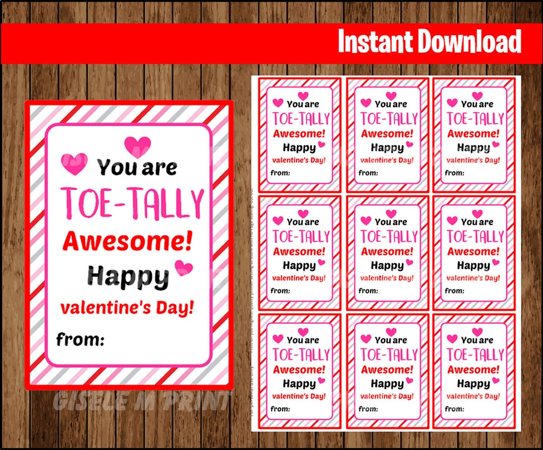 Printable Toe-tally Awesome Valentine Cards, Printable Toe-tally Card ...