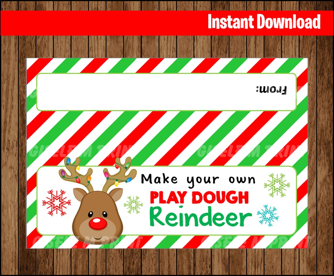 Printable Play Dough Reindeer Kit Bag Toppers, Make Your Own Reindeer ...
