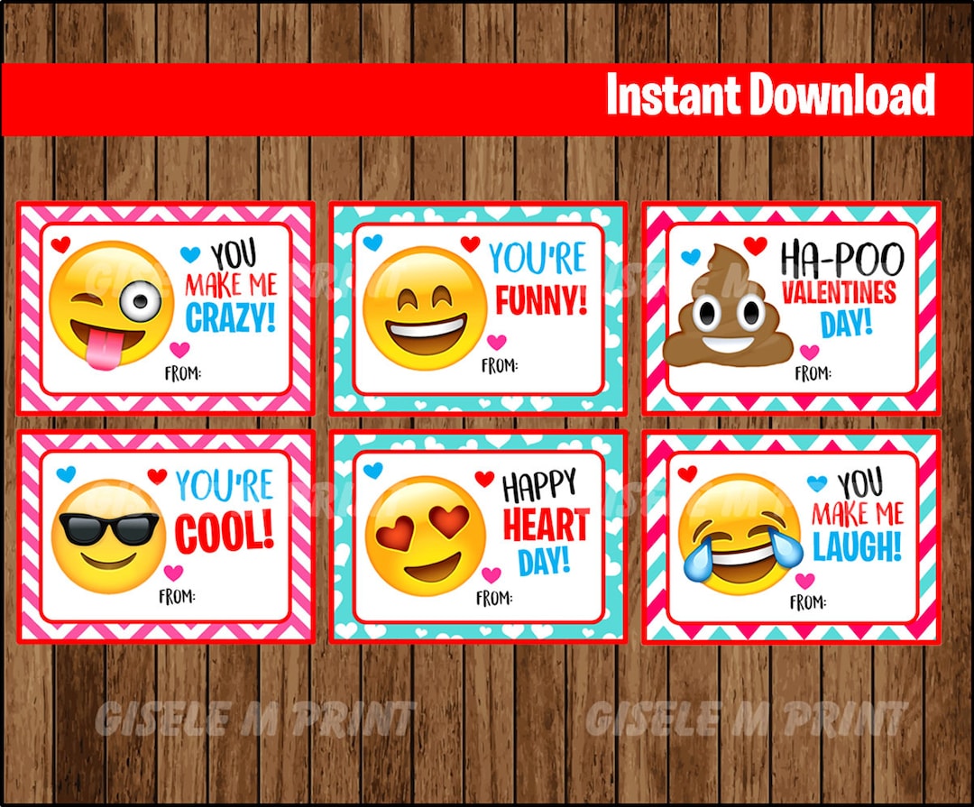 Emoji Valentine Card, Printable Funny Valentine Cards, Emoji Valentine ...