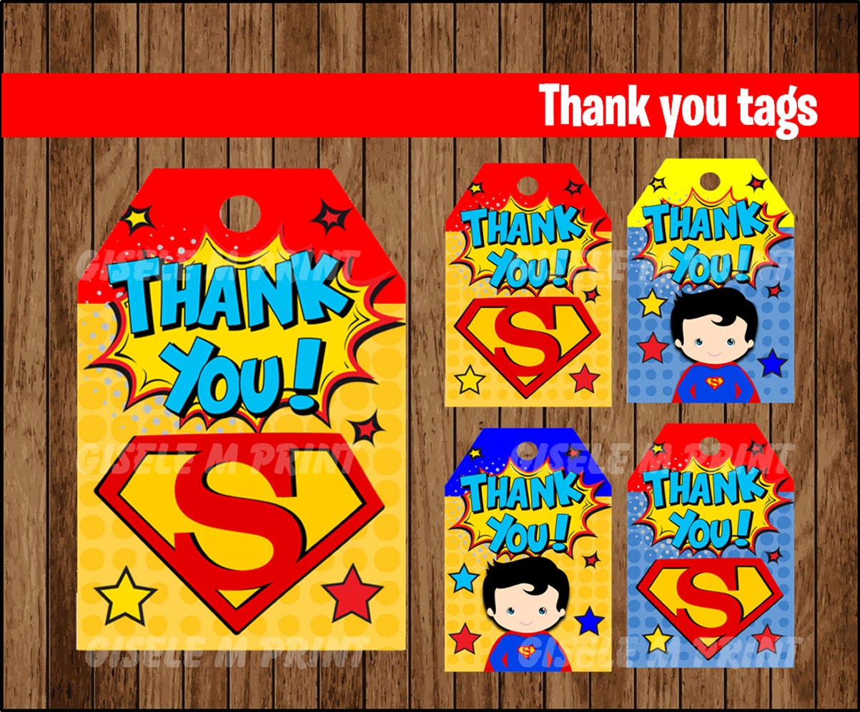 Superman Thank you tags Printable Superhero tags Superman | Etsy