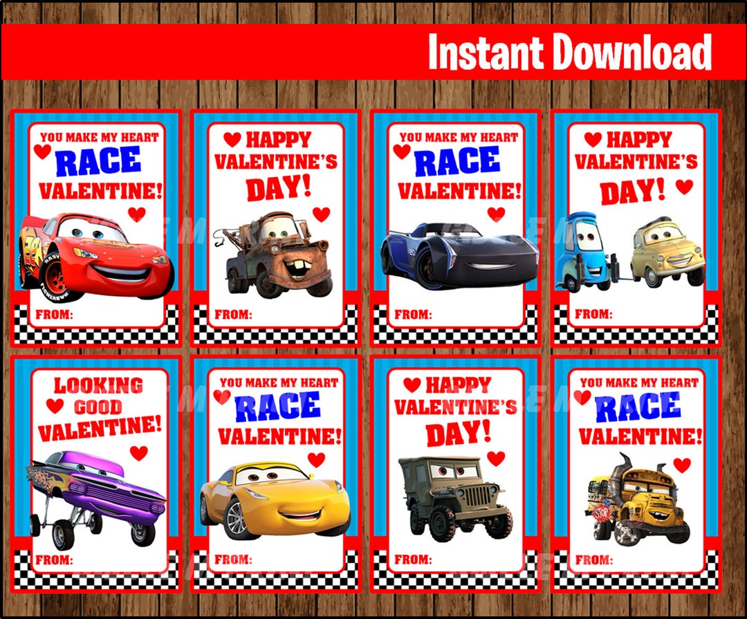 Cars Valentine's Day Cards Instant Download, Printable Cars Valentine ...