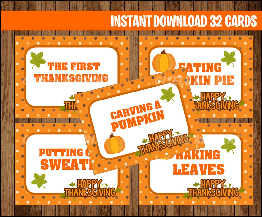 Thanksgiving Charades Party Game Printable, 32 Different Autumn Charade ...