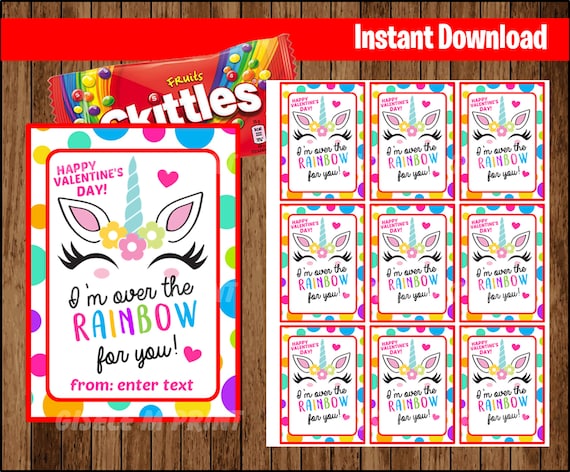 Rainbow Unicorn Valentines Unicorn Valentine's Day | Etsy