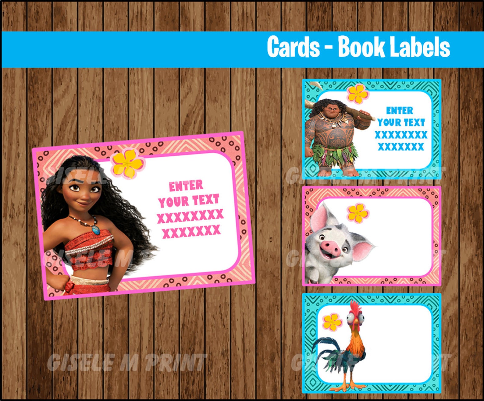 Moana Printable Cards Tags Book Labels Stickers Kids - Etsy