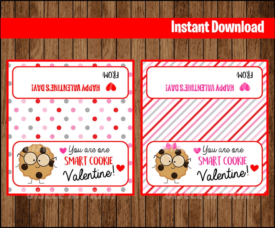 Printable One Smart Cookie Valentine Bag Toppers, Printable Valentine ...