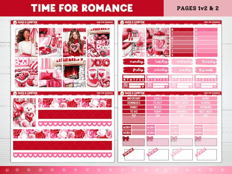 Valentines Day Printable Planner Stickers, Time 4 Romance, Weekly Kit ...