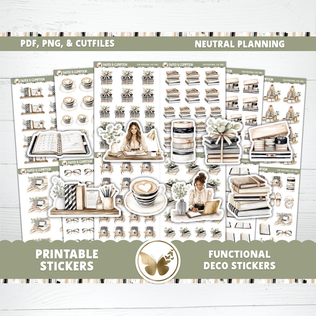 Neutral Planning Deco Printable Planner Stickers Crafting Icons Work ...