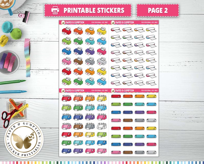 BRIGHT Set 2 Printable Planner Stickers Crafting Icons Work Icons ...