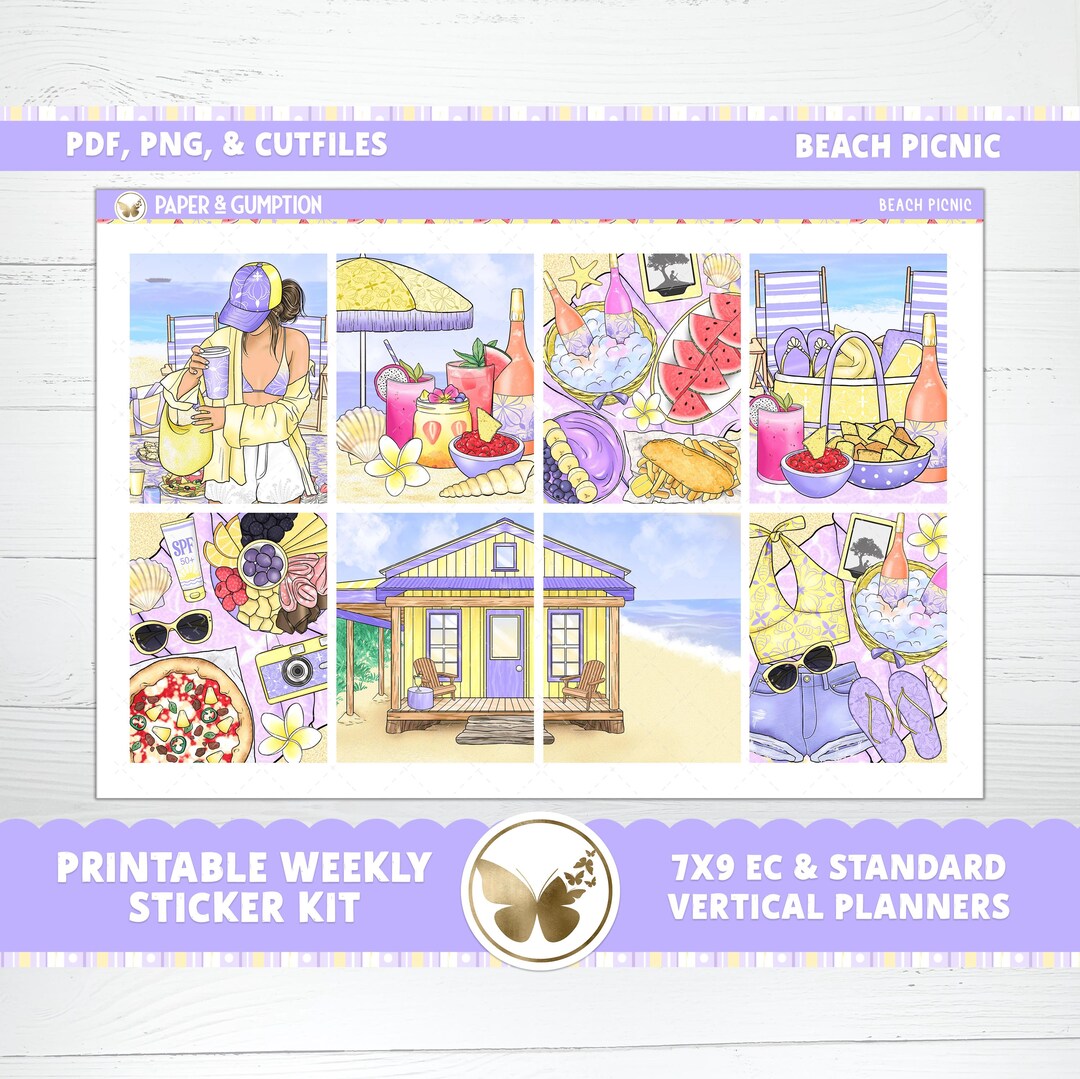Printable Planner Stickers Weekly Sticker Kit Beach Picnic Erin Condren ...