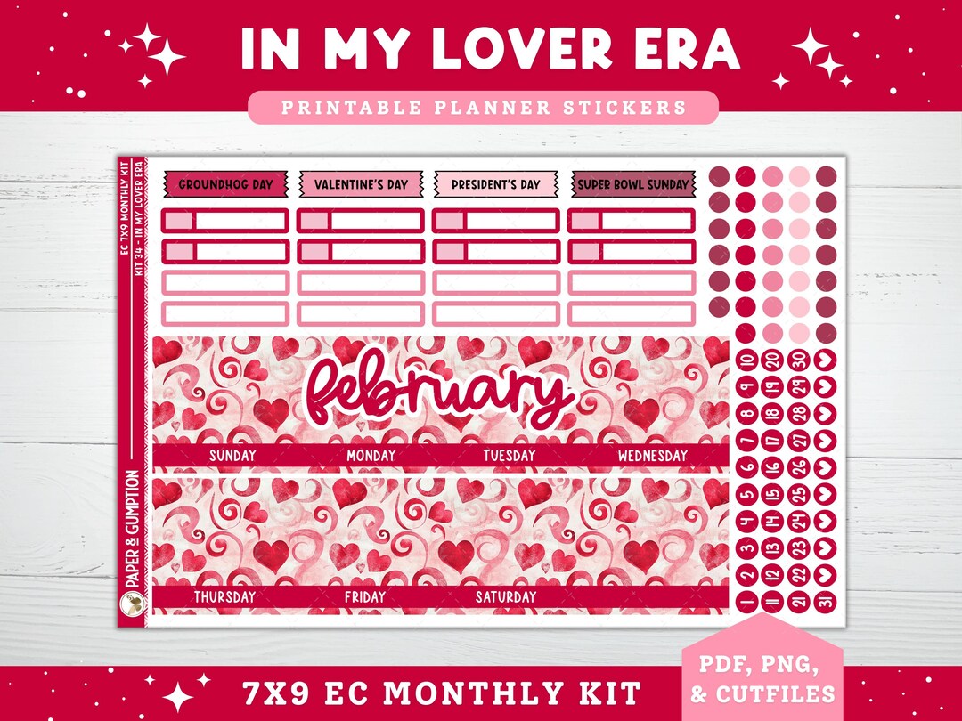 Valentines Day Printable Planner Stickers, Lover Era, February 7x9 ...