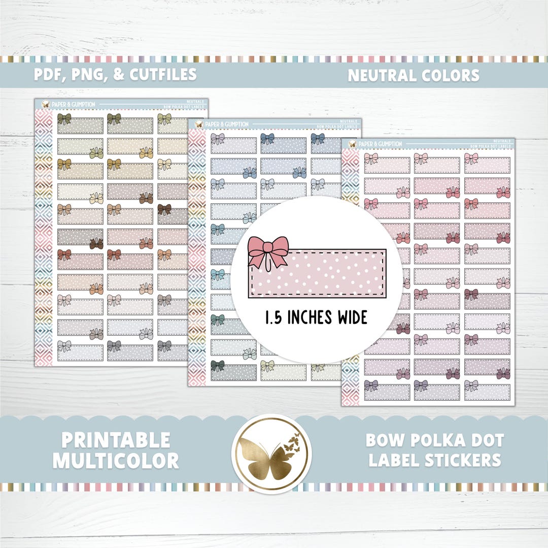 Bow Labels Printable Planner Stickers Functional Deco Cutfiles PNG ...
