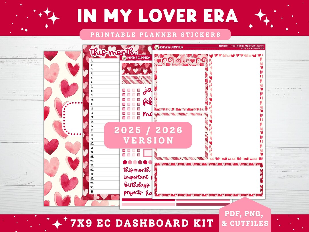 Valentines Day Printable Planner Stickers, 2025/2026, Erin Condren 7X9 ...