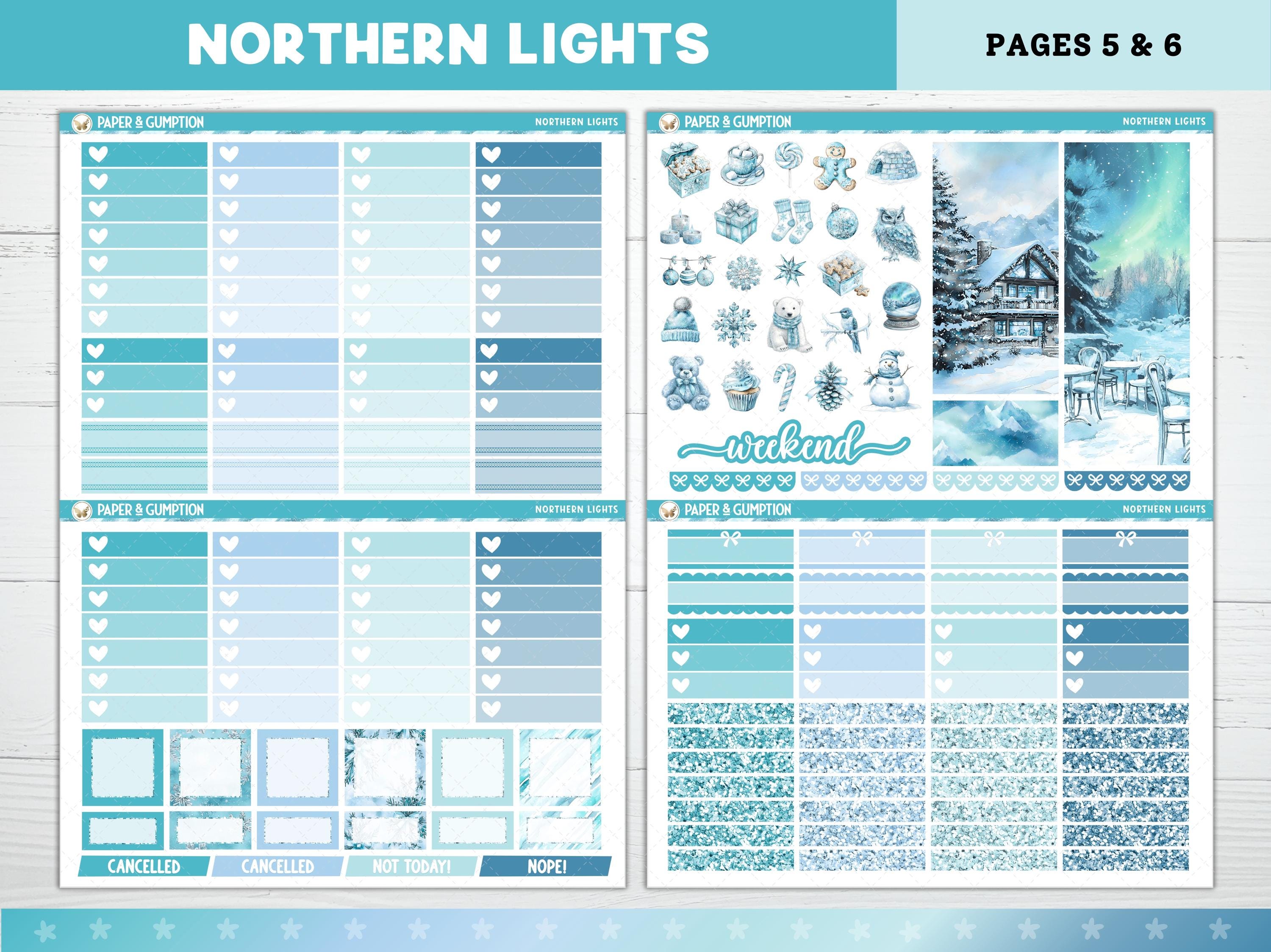 Winter Printable Planner Stickers, Northern Lights, Weekly Kit for ...
