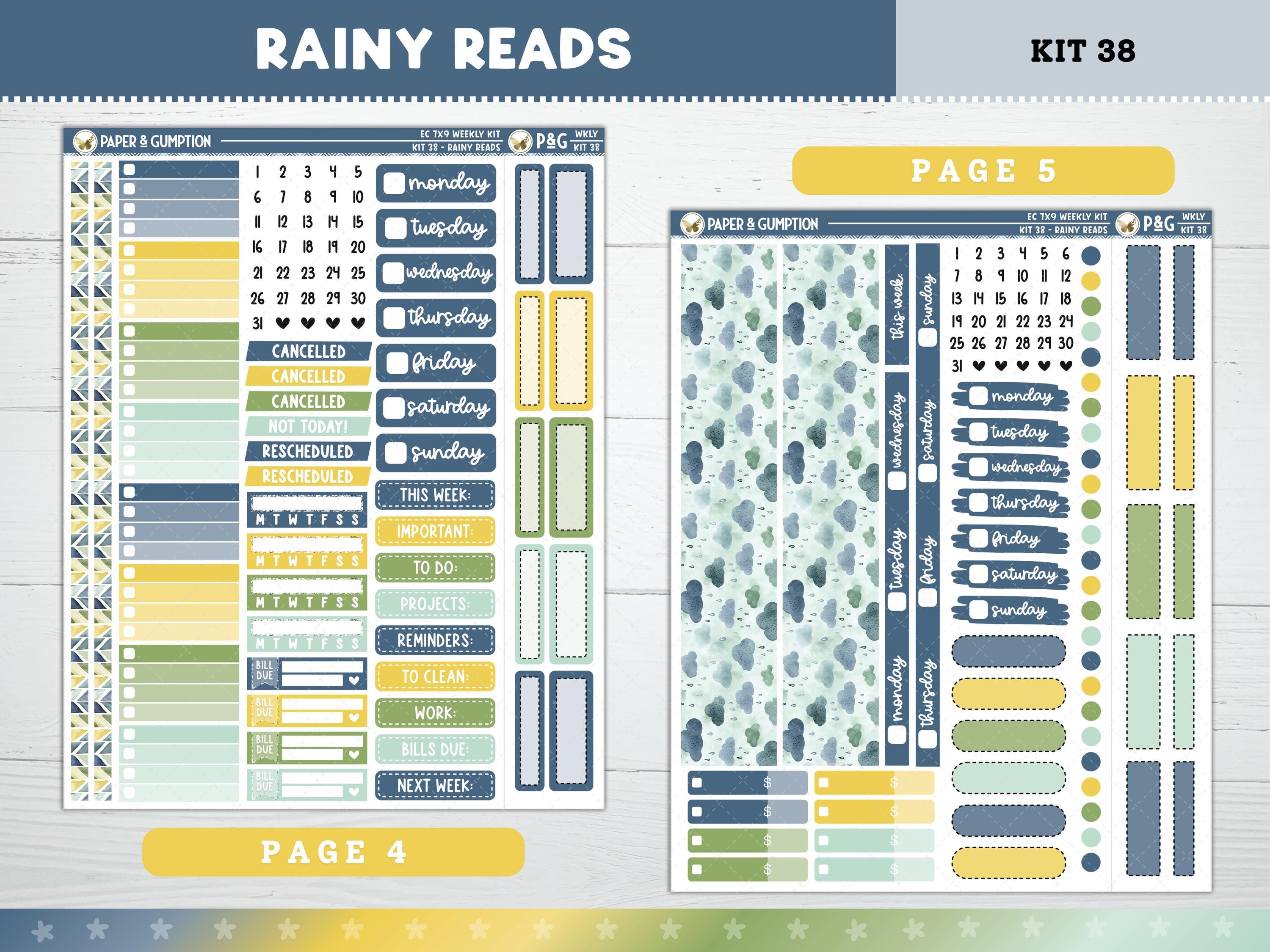 Spring Printable Planner Stickers, Rainy Reads, EC Weekly, Kit 38, for ...