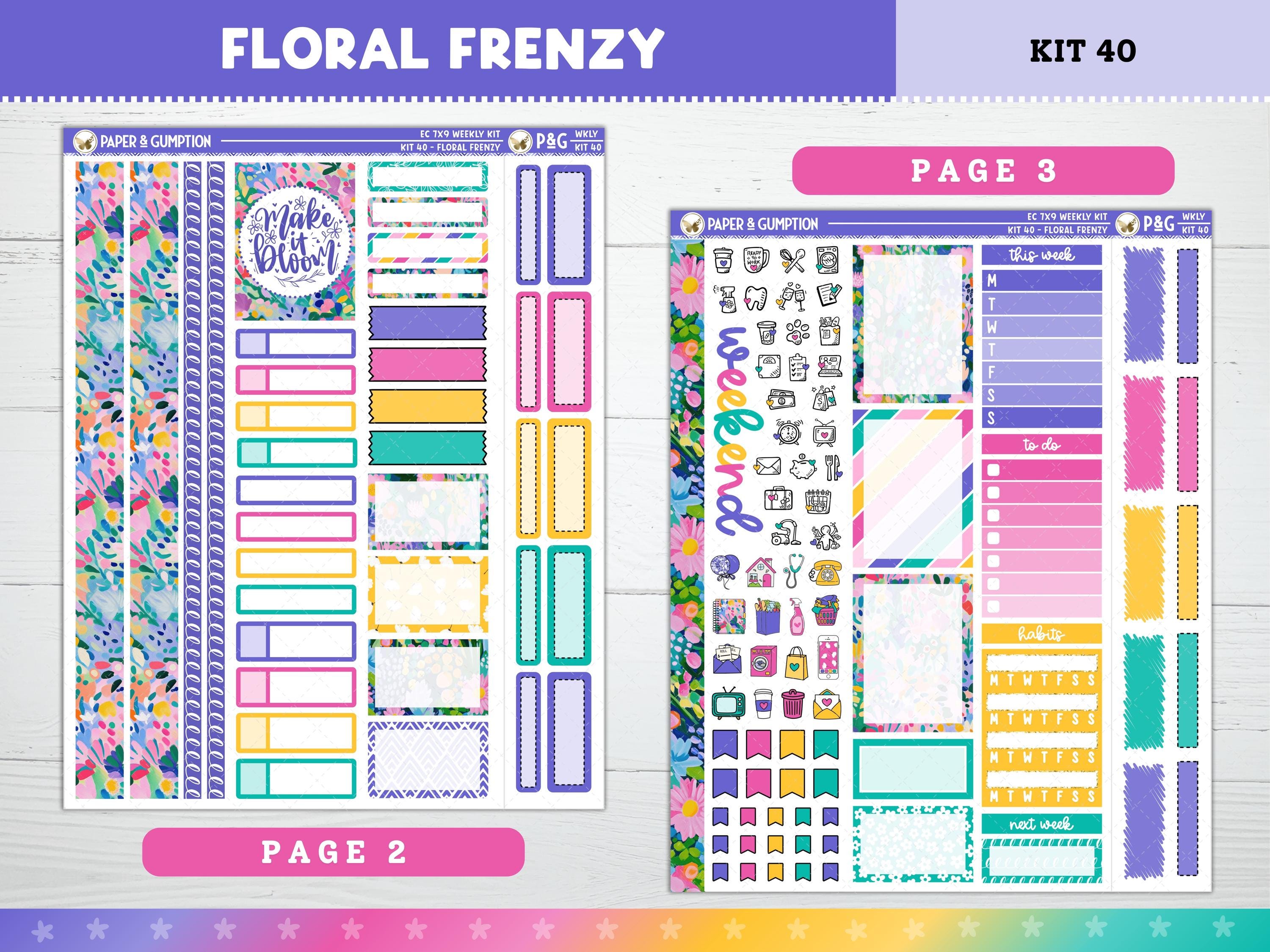Spring Printable Planner Stickers, Floral Frenzy, EC Weekly, Kit 40 ...