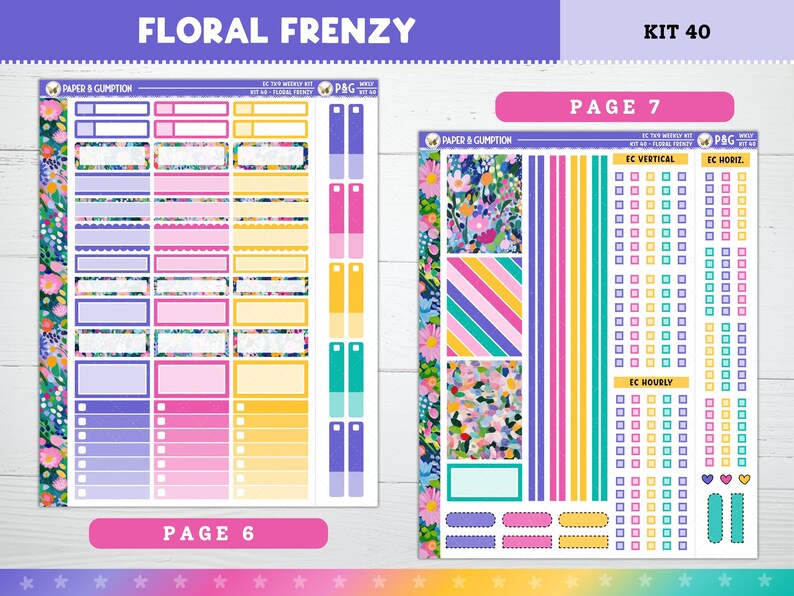 Spring Printable Planner Stickers, Floral Frenzy, EC Weekly, Kit 40 ...