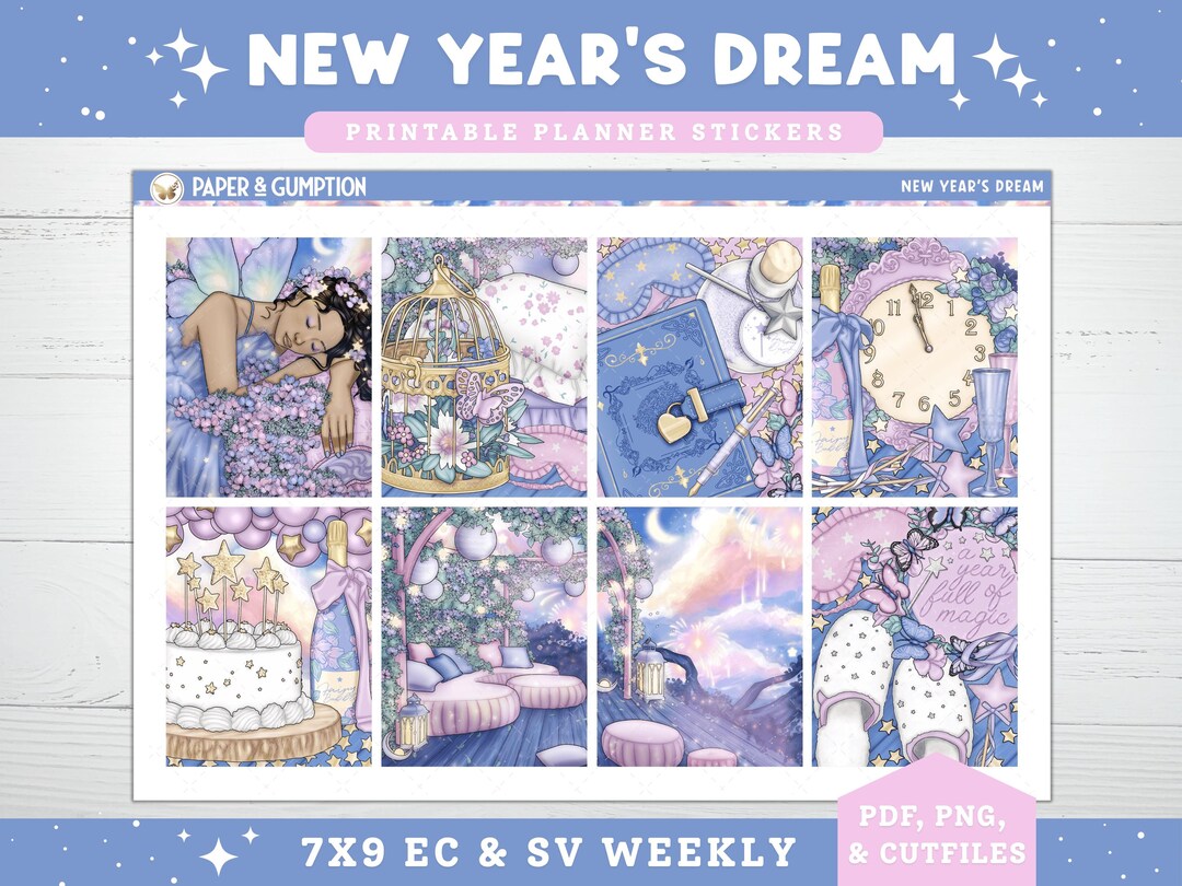 NYE Printable Planner Stickers, New Years Eve Dream, January Weekly Kit ...