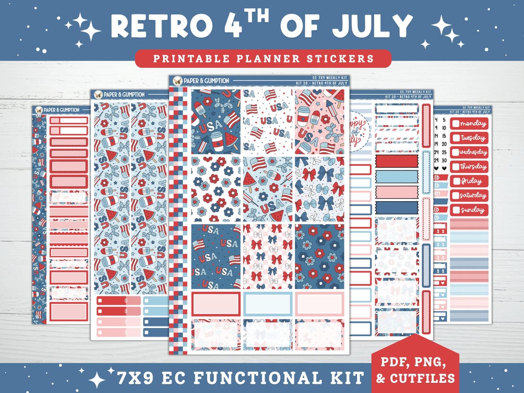 Printable Planner Stickers July 4th Weekly Sticker Kit Erin Condren ...