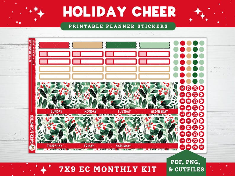 Christmas Printable Planner Stickers, Holiday Cheer, December 7x9 ...