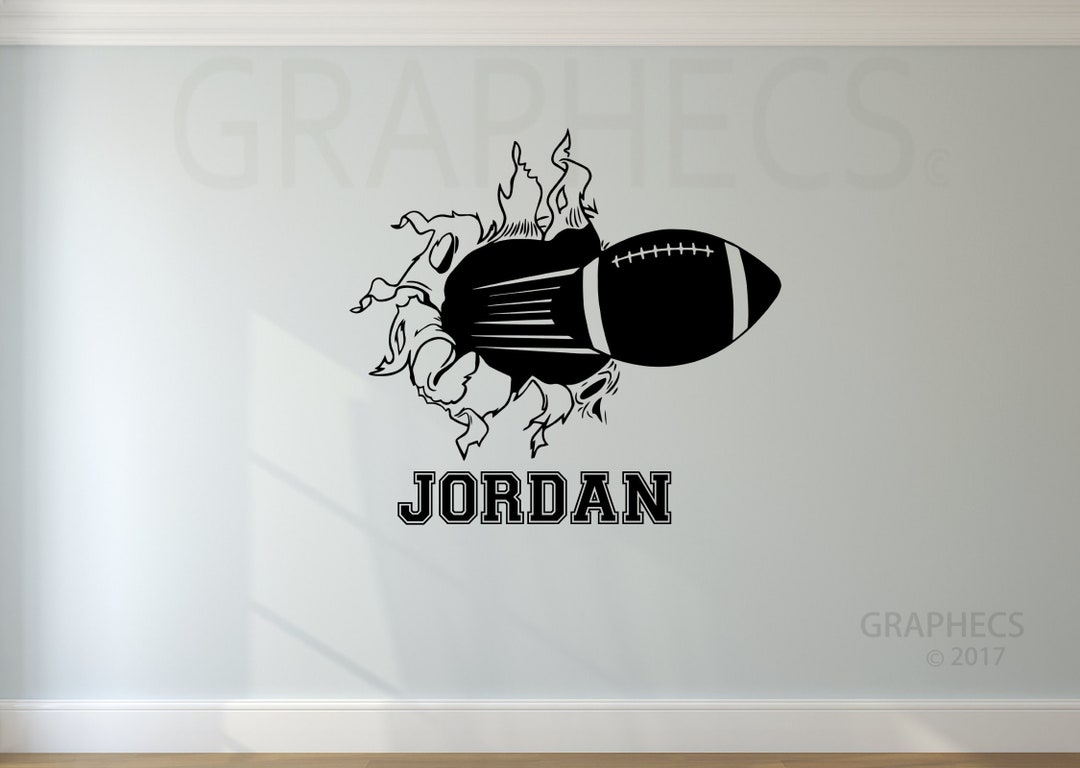Football Breaking Through Personalized Wall Decal Vinyl Sticker Custom ...
