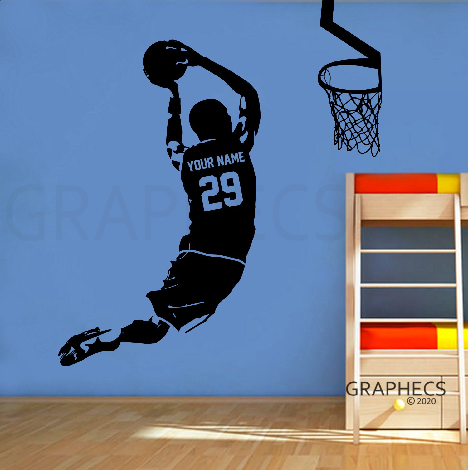 Personalized Basketball Wall Decal - Custom NAME & NUMBERS Custom ...
