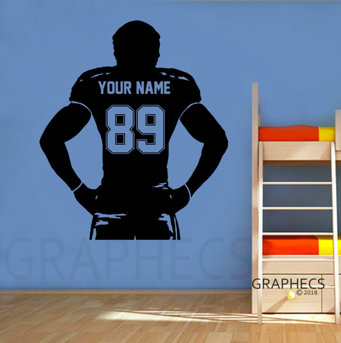 Football Wall Decal - Choose Your NAME and NUMBERS Personalized ...