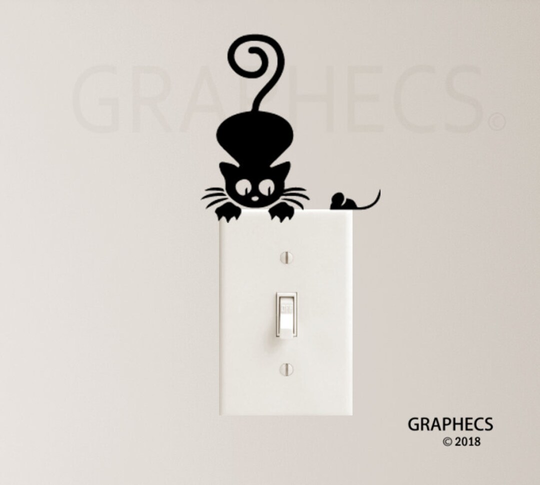 Cat Playing With Mouse Vinyl Decal Sticker Light Switch Kids - Etsy