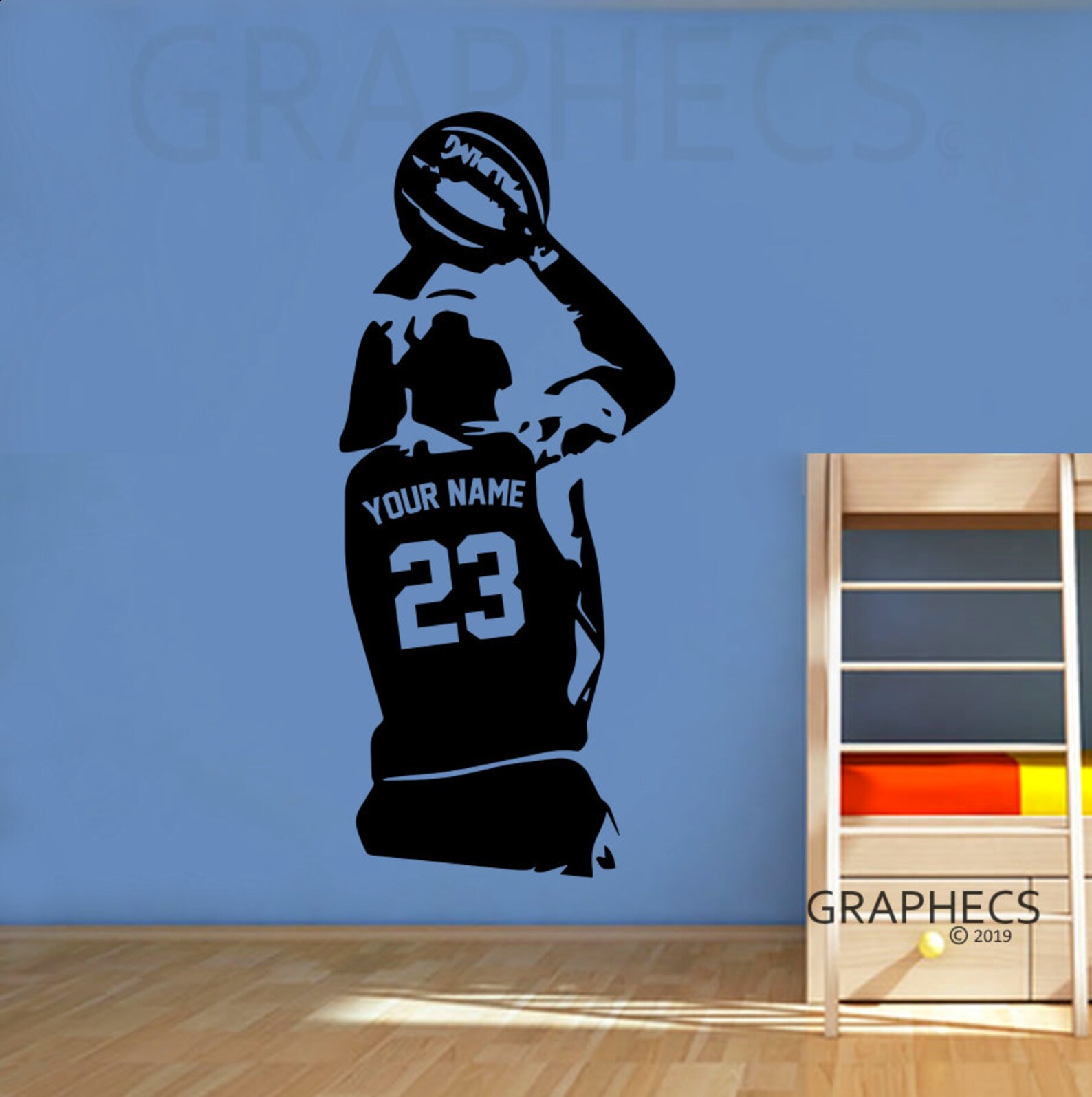 Personalized Basketball Wall Decal - Custom NAME & NUMBERS Custom ...