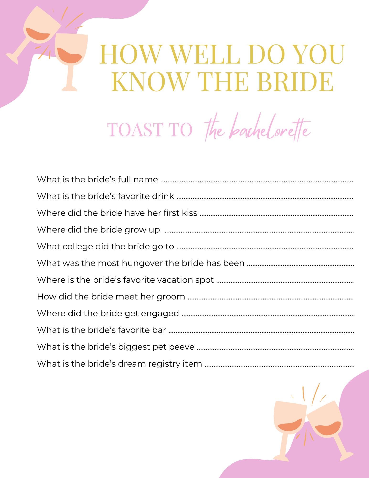 Customizable Bachelorette Trivia Game, How Well Do You Know the ...