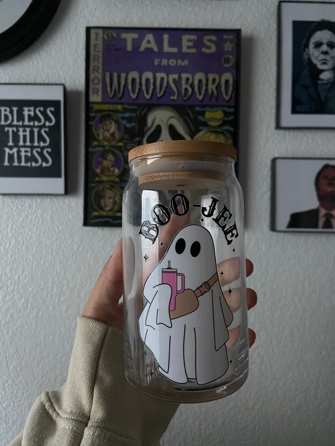 Boo jee Glass Cup Halloween Glass Cup Spooky Cute Cup Pink - Etsy