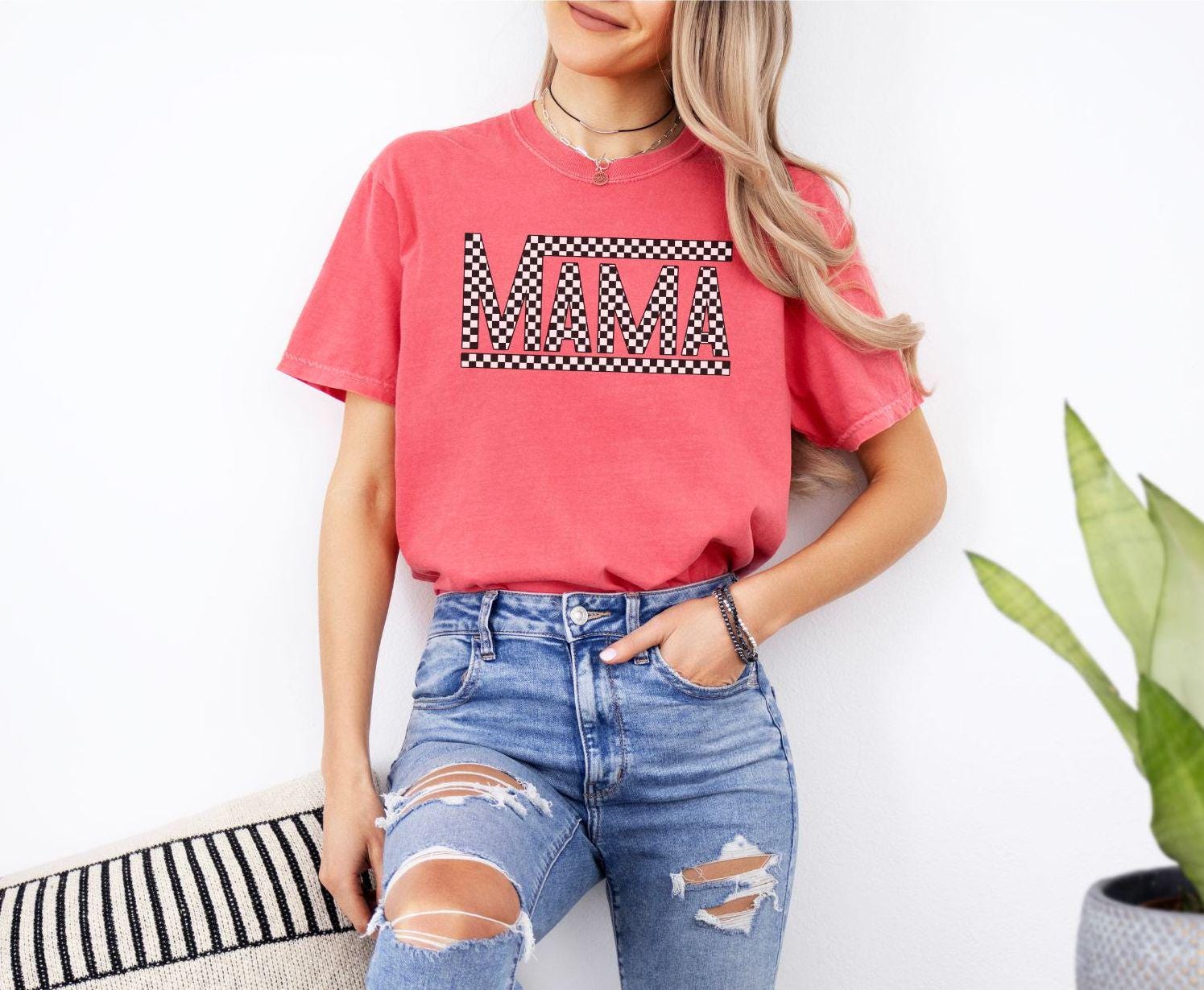 Neon Mom Shirt // Checkered Mama Shirt // Comfort Colors Mom Tee - Etsy