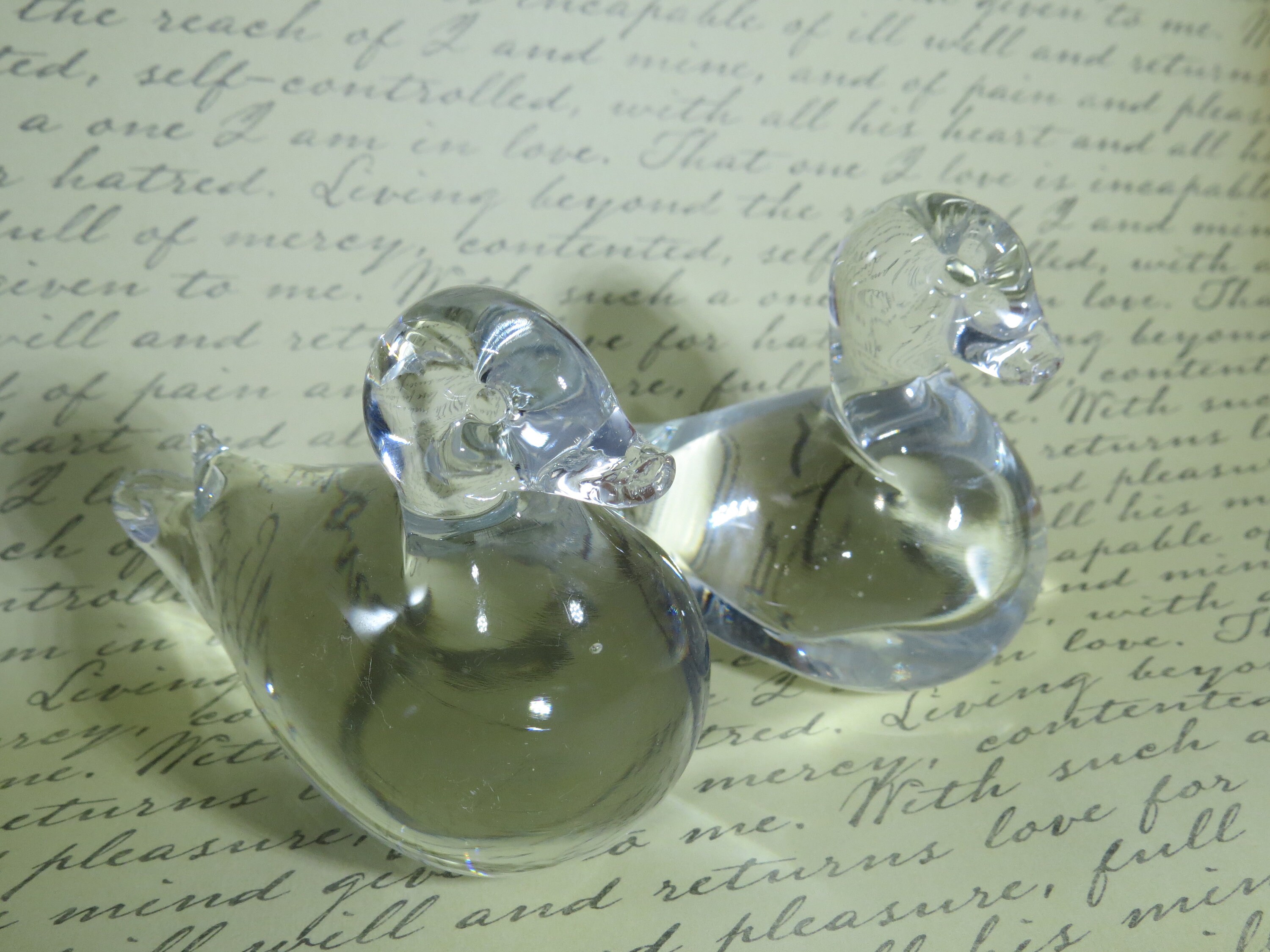Pair of Vintage Glass Ducks Paperweight