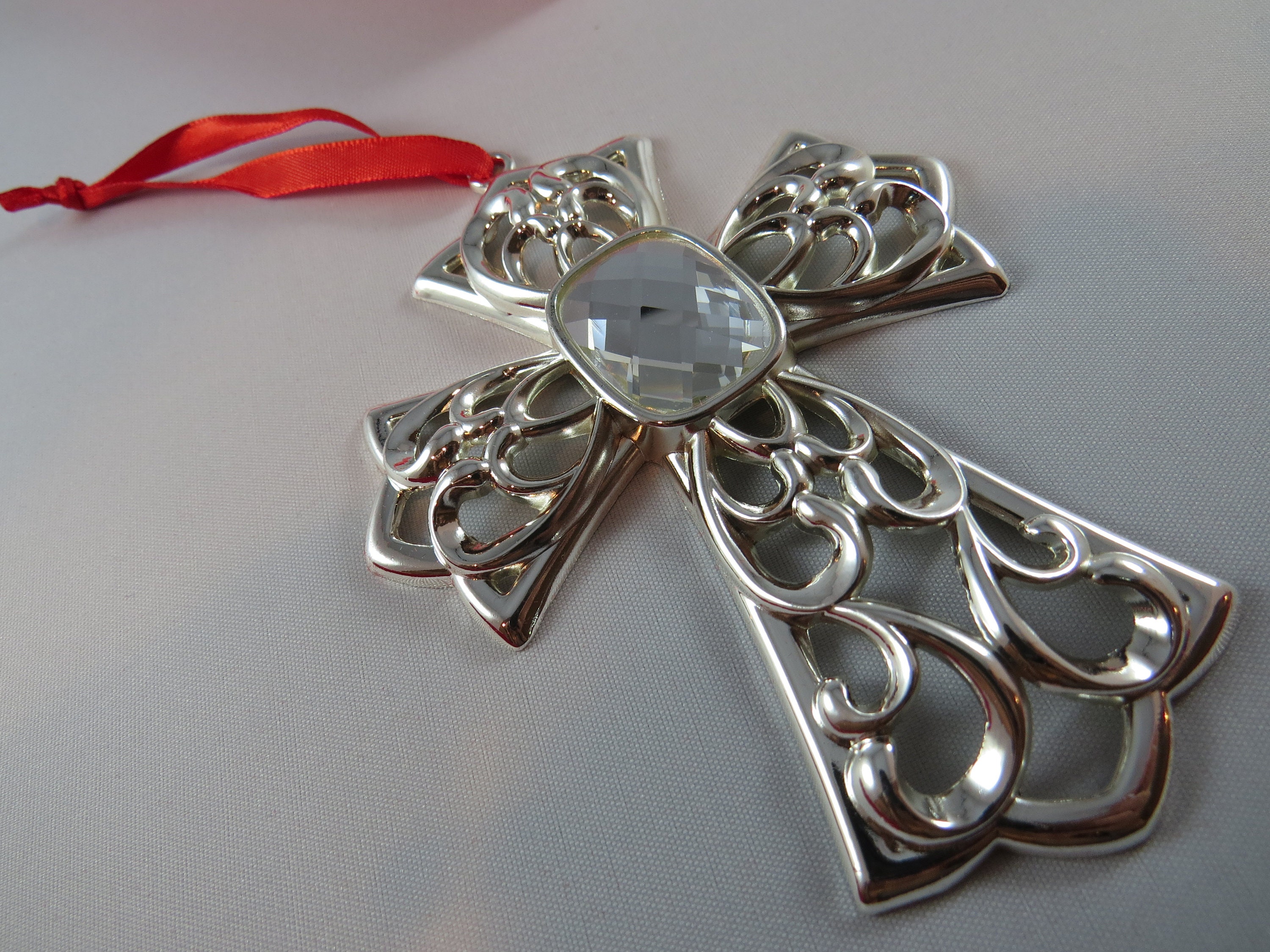 Lenox Silverplated Gemmed Cross ornament