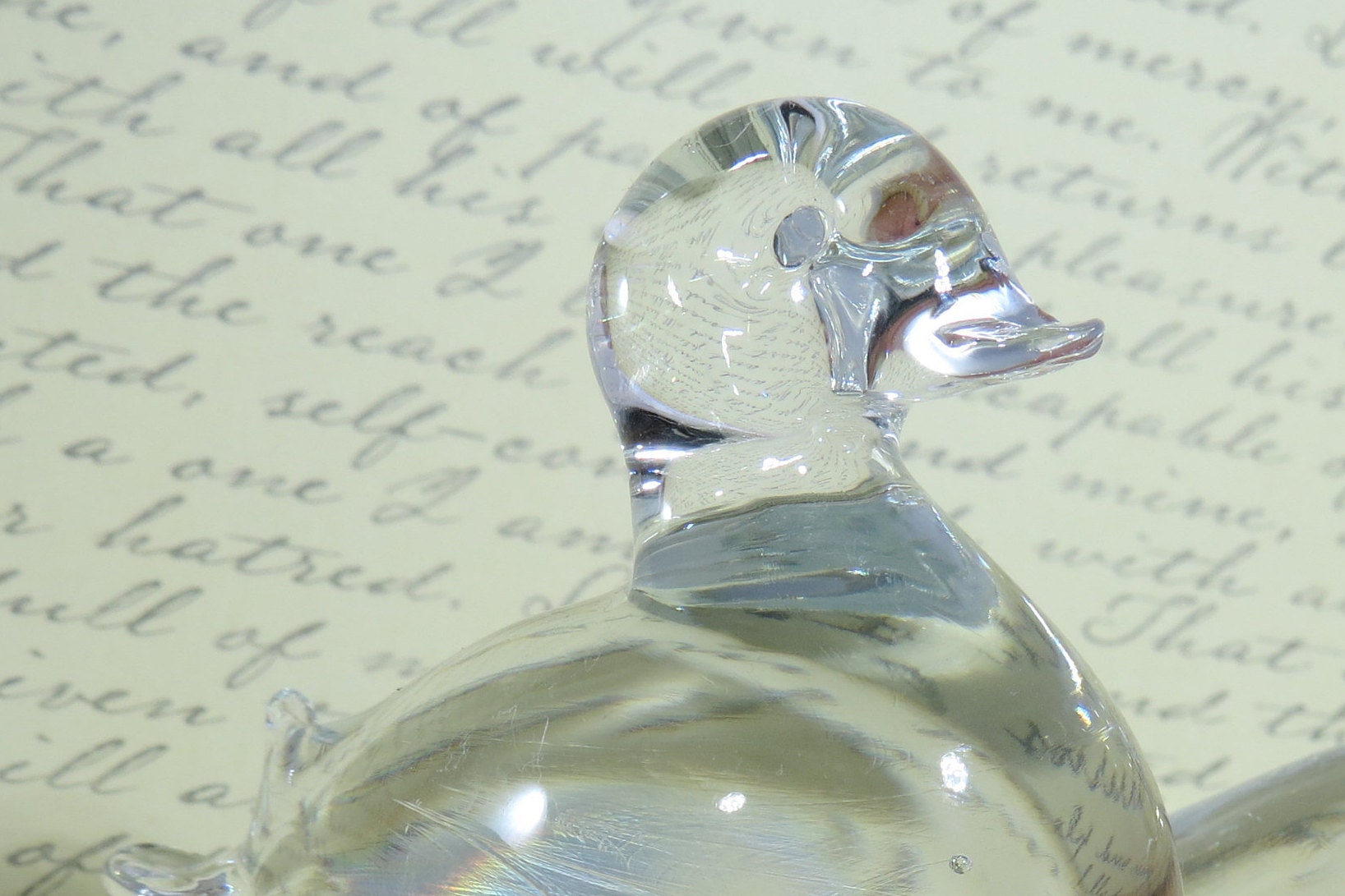 Pair of Vintage Glass Ducks Paperweight
