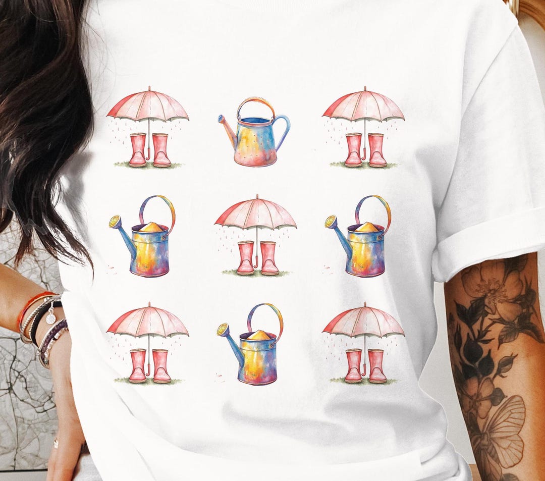 Watercolor Rain Boots and Umbrellas Digital Print, Colorful Watering Can Art, Instant Download ...