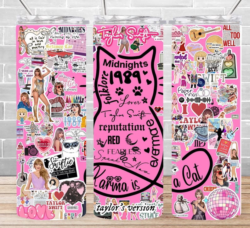 Pop Singer Collage Sublimation Tumbler Wrap, Music Album Pink Glitter ...